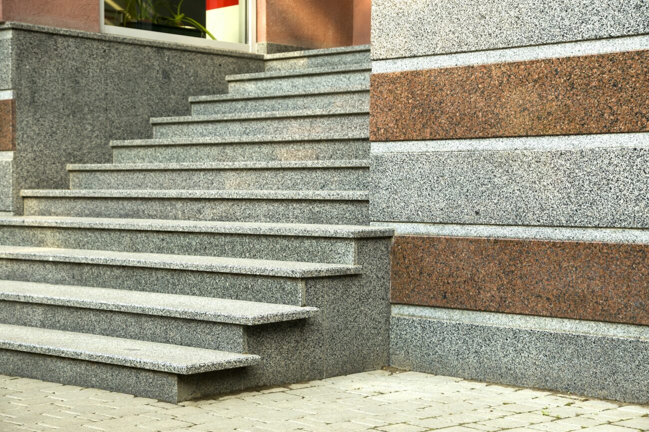 Granite Installation Facade Detail Of A House Facade. New Granite
